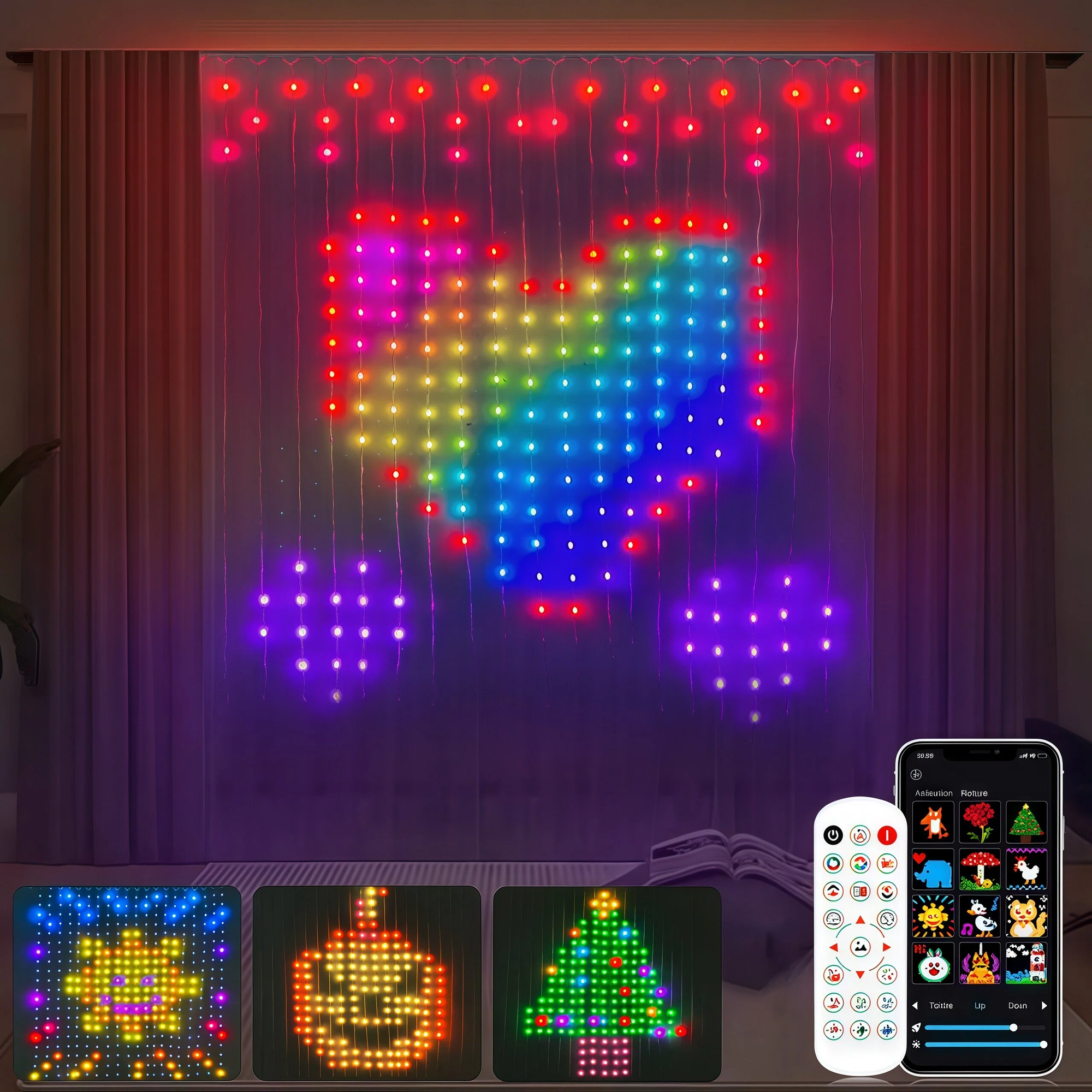 Умная светодиодная гирлянда-штора RGB 2x2м Bluetooth программируемая музыка 400 LED