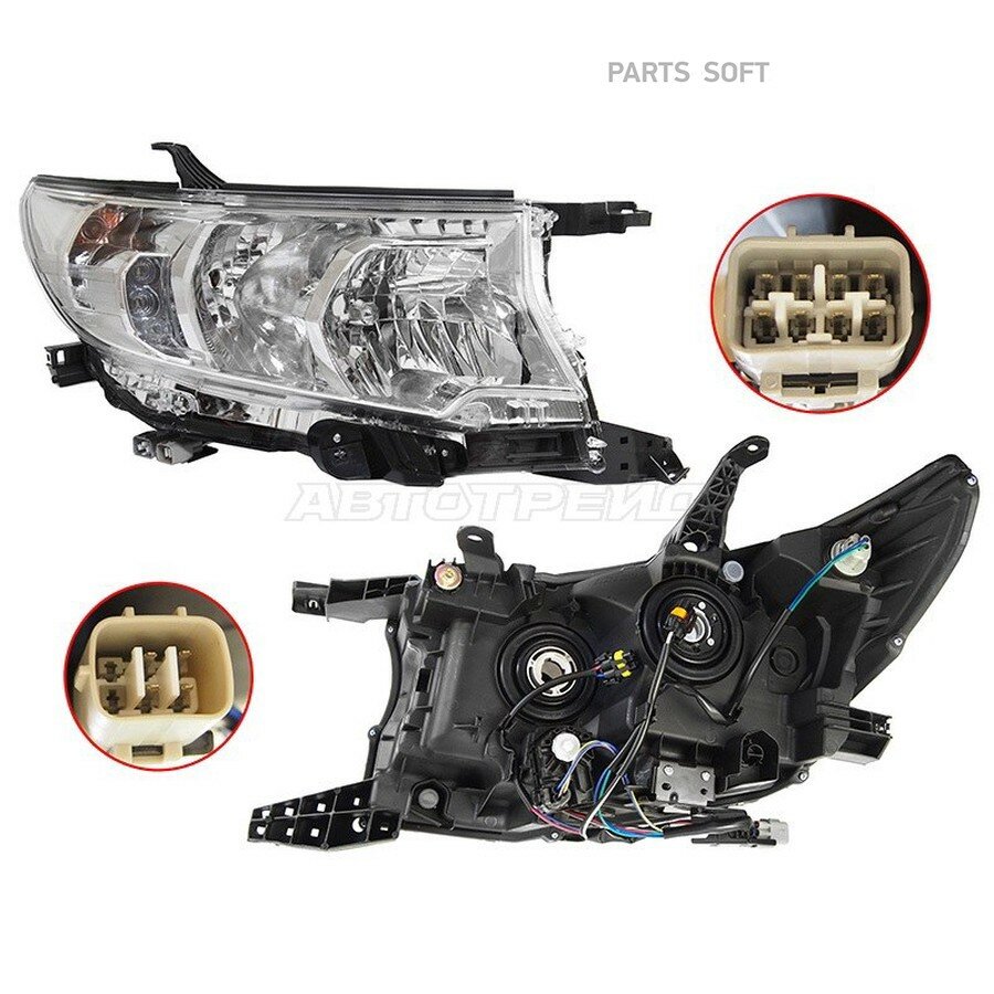 Фара Toyota Land Cruiser Prado (J150) 17-24 (Справа/ Галоген/ ДХО/ С электрокорректором) от официального дистрибьютора, SAT, артикул ST21211CDRLDEM
