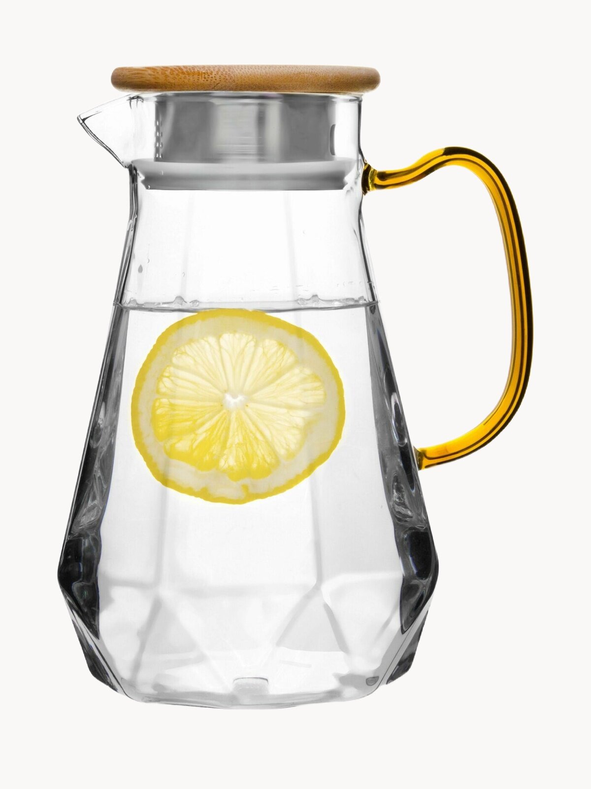 Кувшин для воды стеклянный, Formula Tepla, с металлической крышкой с накладкой из бамбука 1500 мл.