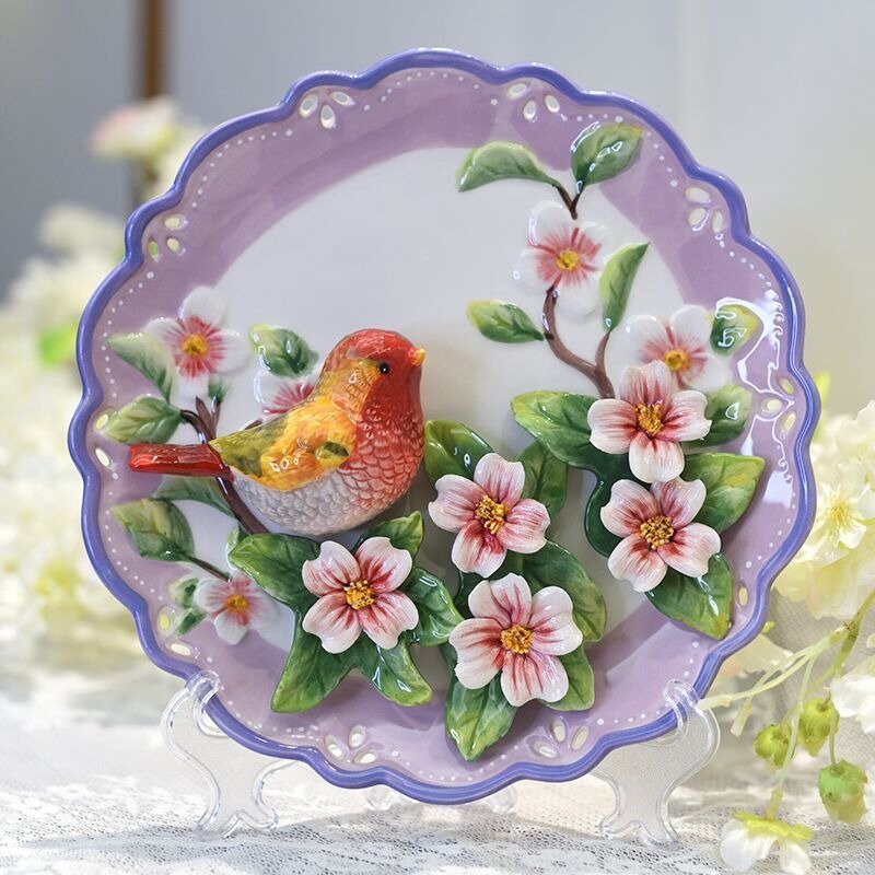 Декоративная доска, керамическая подвесная доска ручной росписи серии "Цветы и птицы", 1 штука