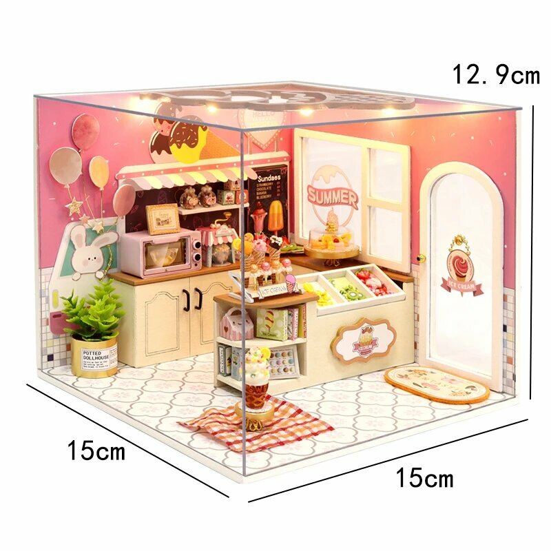 Деревянный кукольный домик Battoom для сборки Розовый, H023-B With Cover