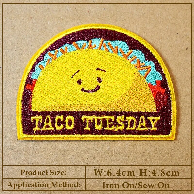 Нашивка "Taco Tuesday", 6.4x4.8 см, Цвет: 8, Iron On/Sew On