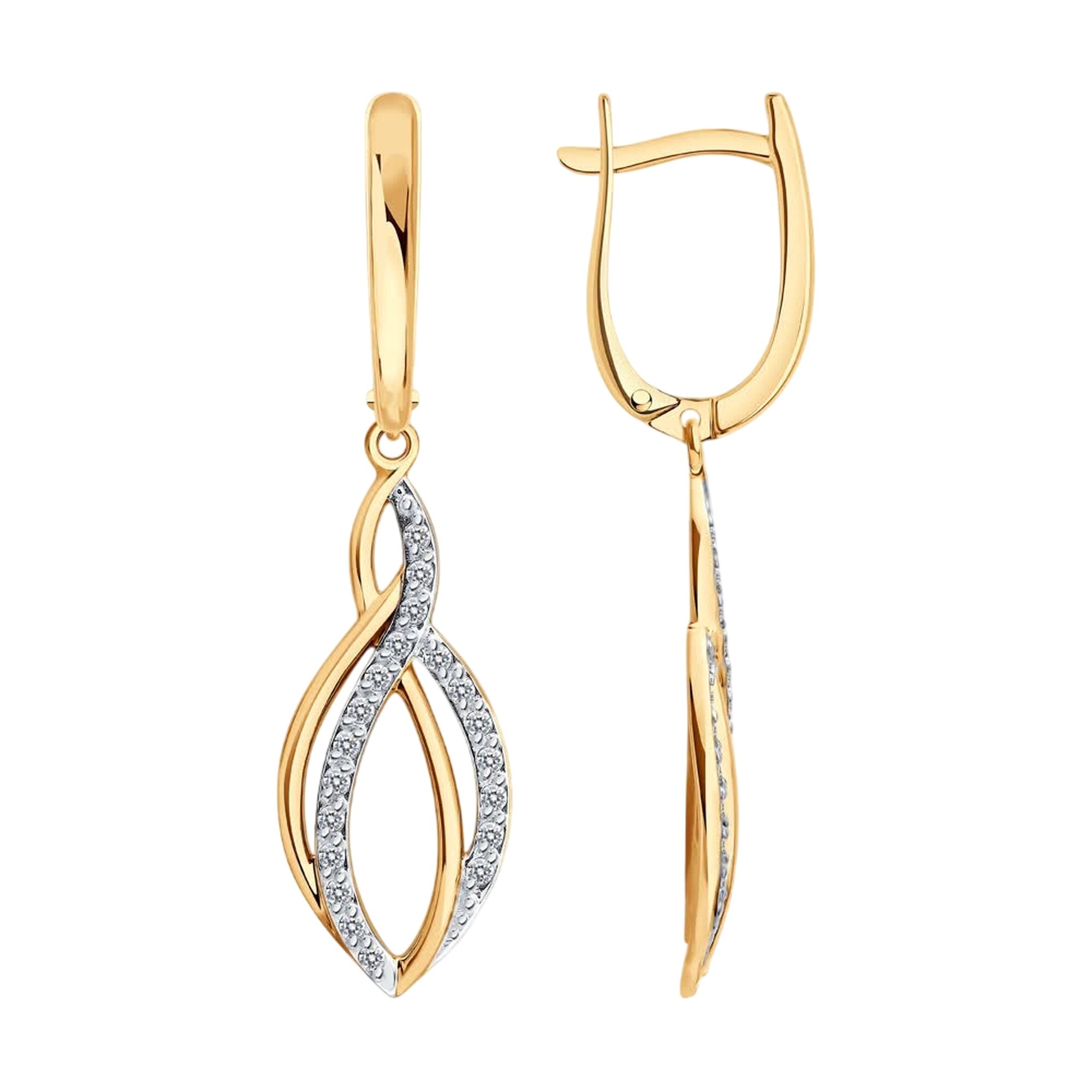 Серьги, красное золото, 585 проба, фианит