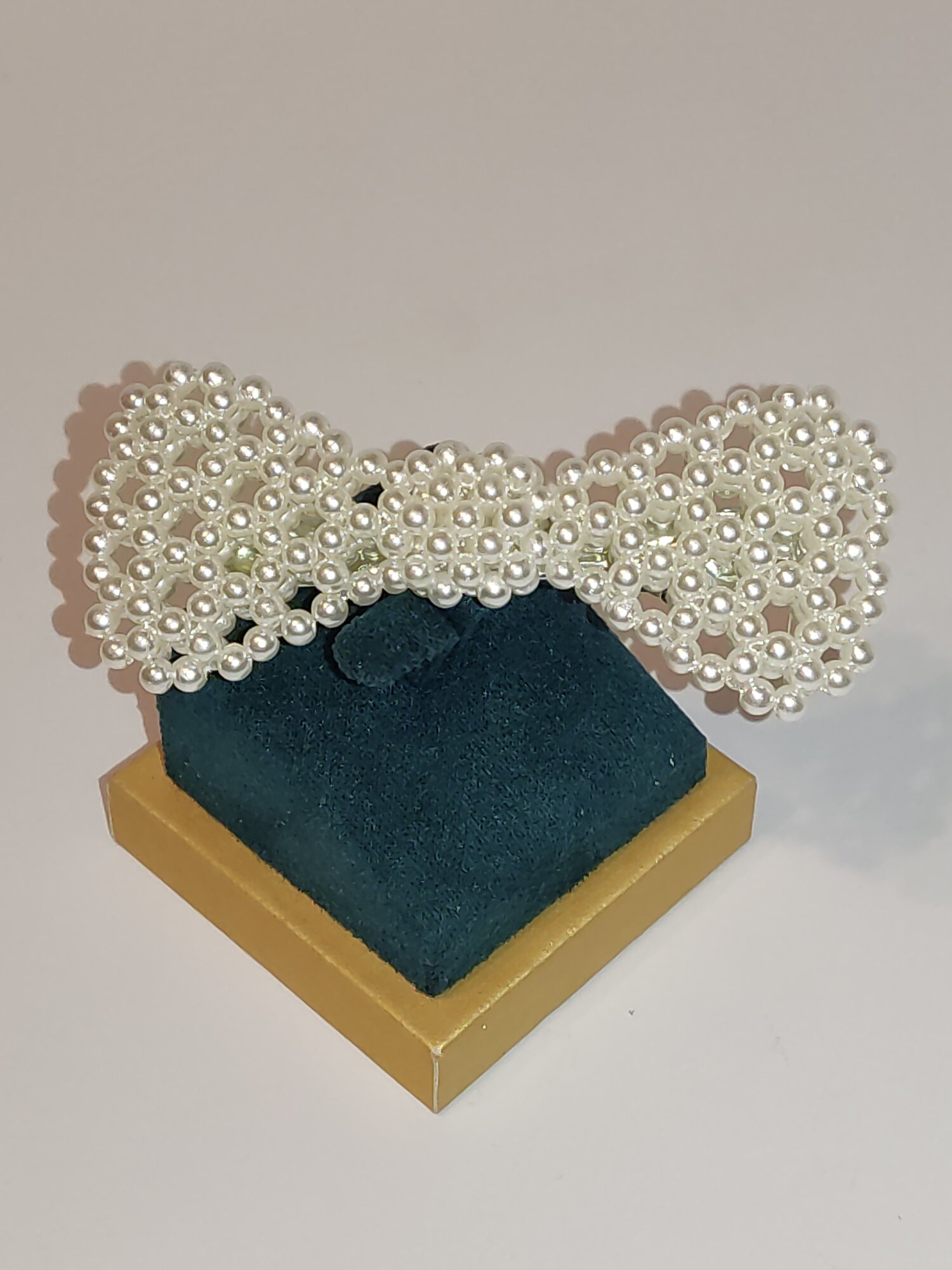 Заколка-зажим для волос "Бант Жемчужный", металл/пластик, длина 8.5 см