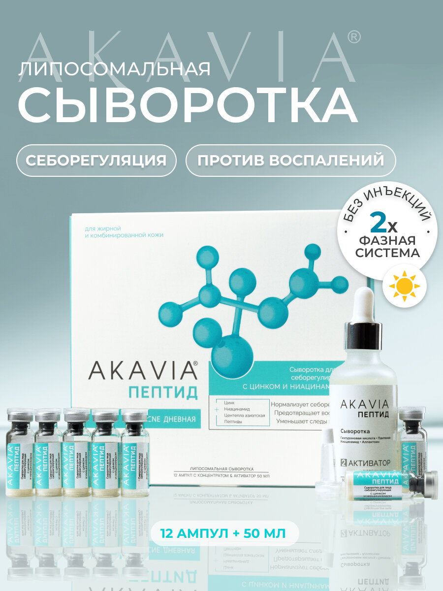 Акавия PEPTIDE Сыворотка для лица от прыщей и акне с ниацинамидом и цинком Дневная