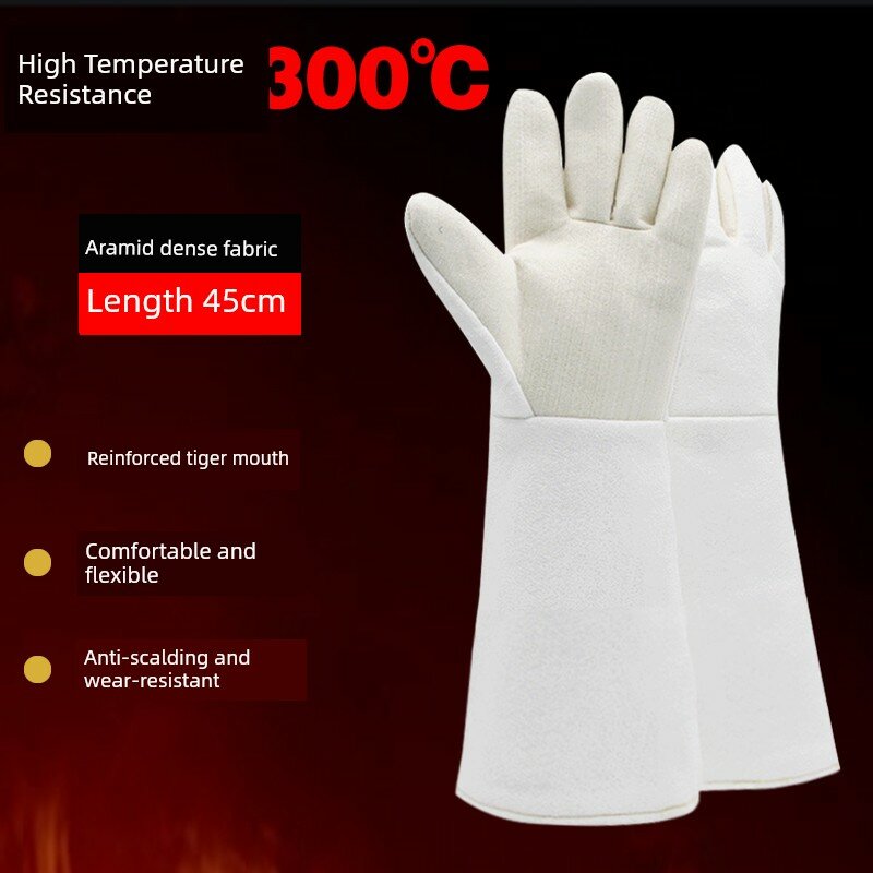 Промышленные термостойкие перчатки для 300°C, дополнительная длина 45 см, огнестойкие и теплостойкие, прочные