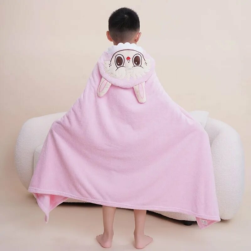 DuDu-baby Полотенце детское Лабубу, Корал-флис, 70x140 см, светло-розовый