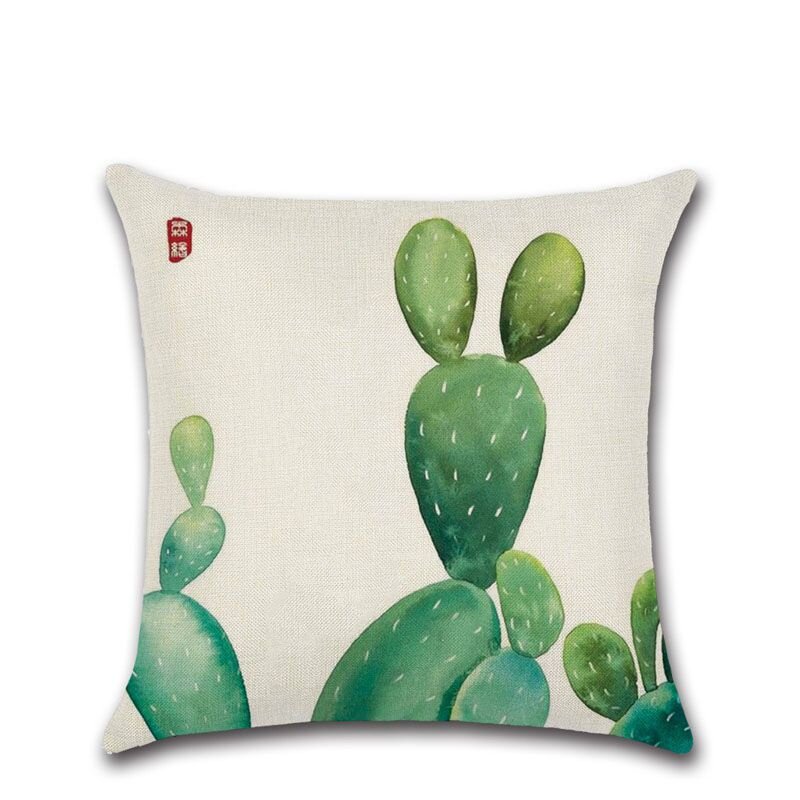 Tropical plants cactus decorative cushion cover in eco friendly cotton linen fabric size 4