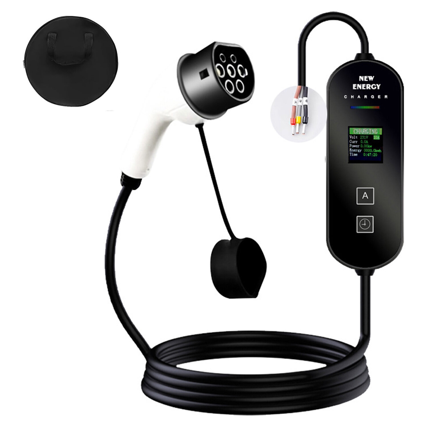 Переносной зарядный станция для электромобилей, тип Type-2 с настенной рамушкой, 7KW 32A однофазная 3-контейнерная, умная зарядная станция для электромобилей с сумкой (5M)