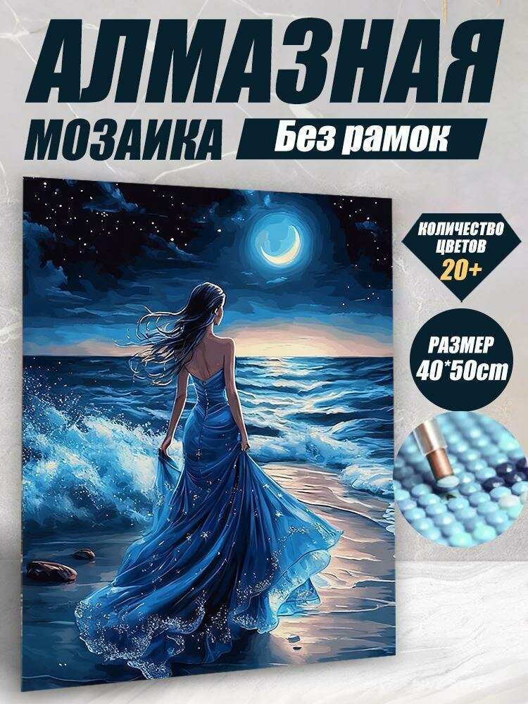 Алмазная мозаика на подрамнике Девушка в бирюзовом платье