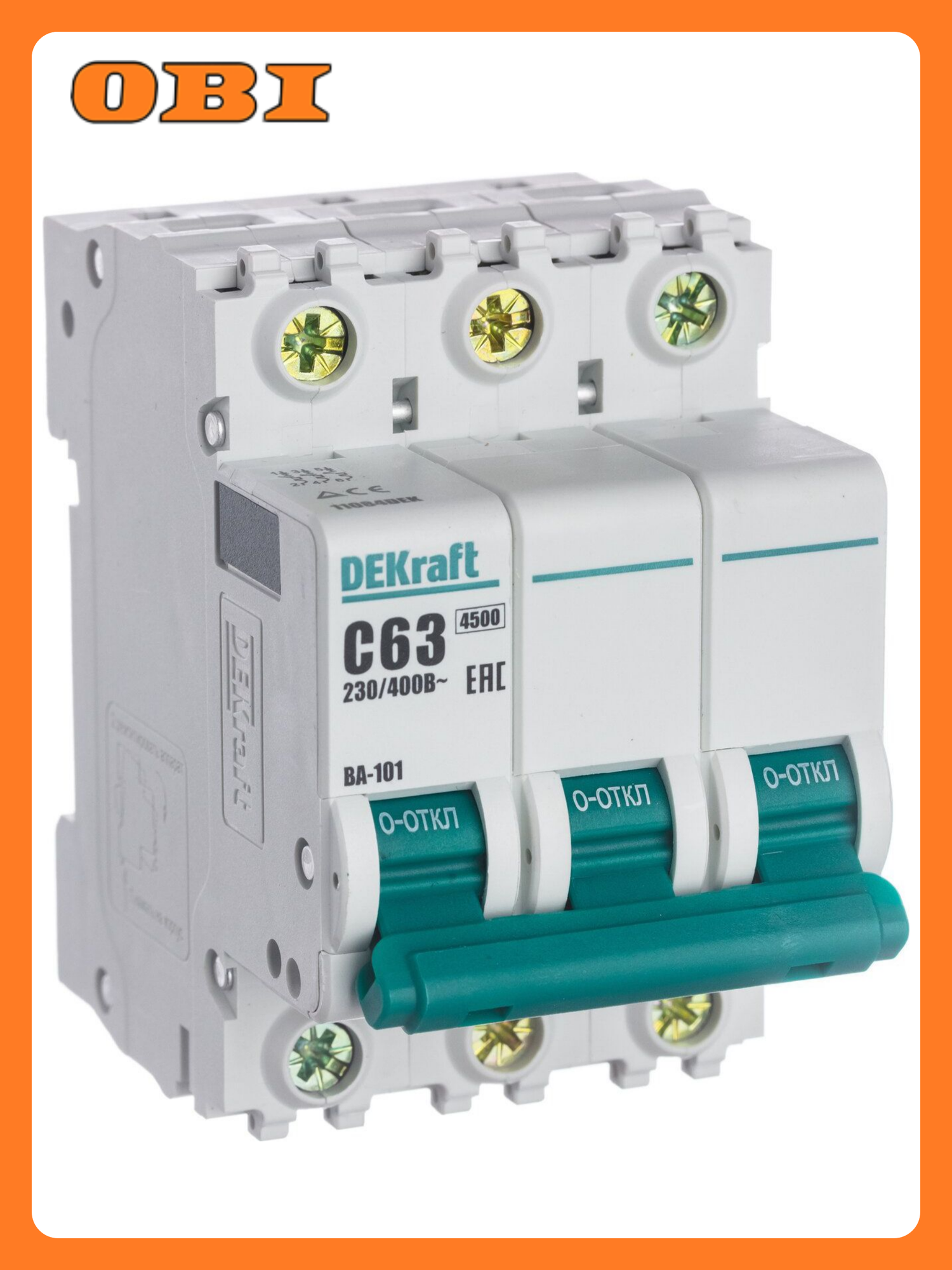 Автоматический выключатель DEKRAFT ВА-101 3P С 63А 4,5кA