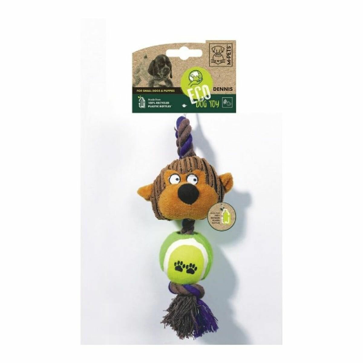 M-PETS Игрушка мягкая для собак ECO Обезьянка Деннис с канатом и мячиком 24см