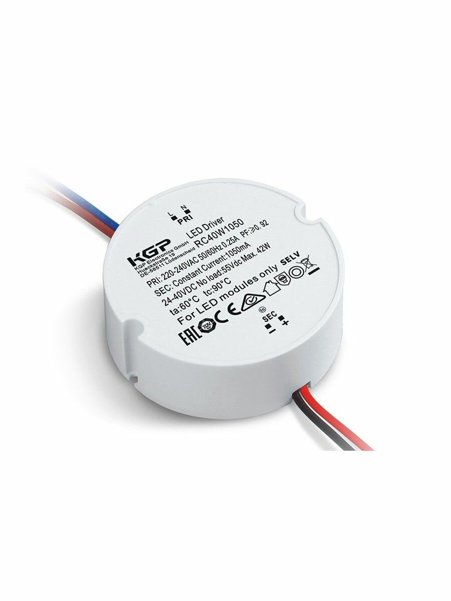LED-драйвер 40 Вт KGP RC40W1050A9, корпус IP44, выход 27-40В/1.05А