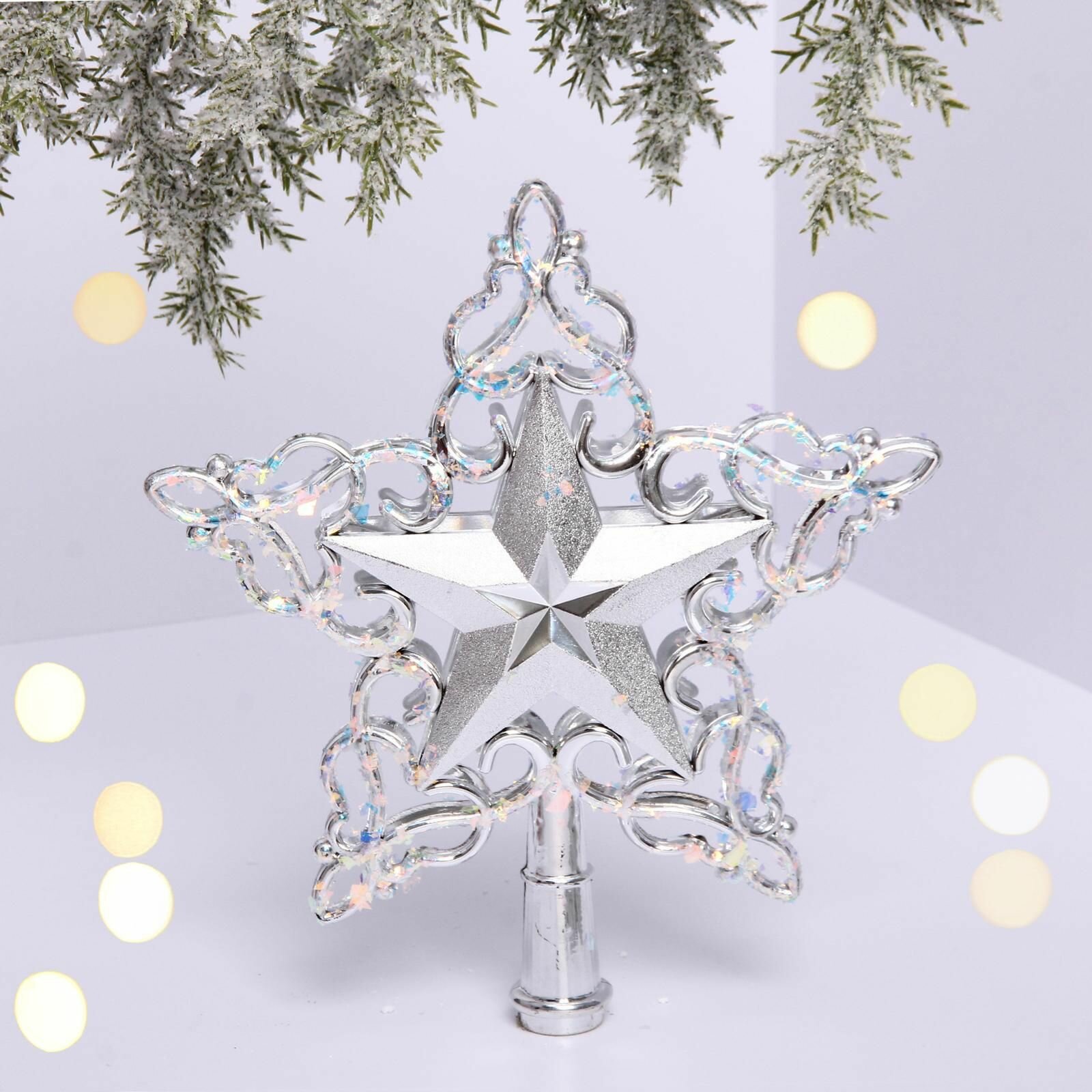 Звезда на ёлку Серпантин "Снежная звезда" 20 см, Серебряная