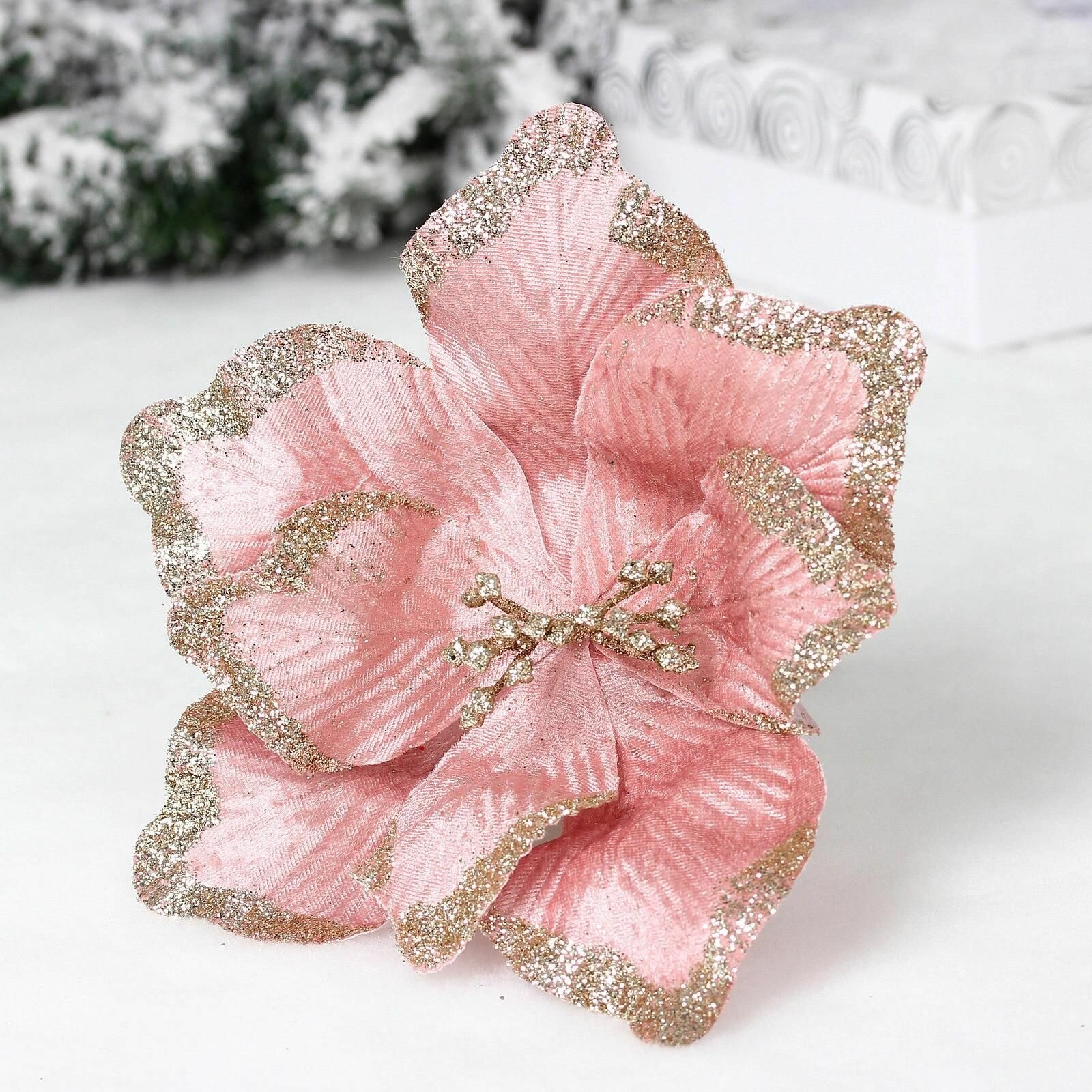 Украшение новогоднее Серпантин Пуансеттия-Волшебный день, 23 см, розовый