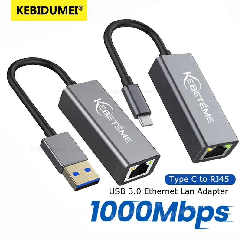 USB-C Ethernet адаптер 1000M kebidu RJ45 — фото 1