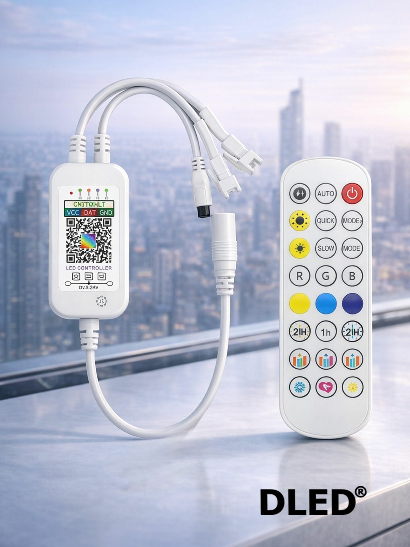 Контроллер Bluetooth 2.4G с пультом и разъемом питания 5.5 x 2.1 (5.5 x 2.5мм) 5-24V, для адресной светодиодной ленты с чипами WS2811, WS2812B, WS2813, USC1903, 6812, 1903, SM16703