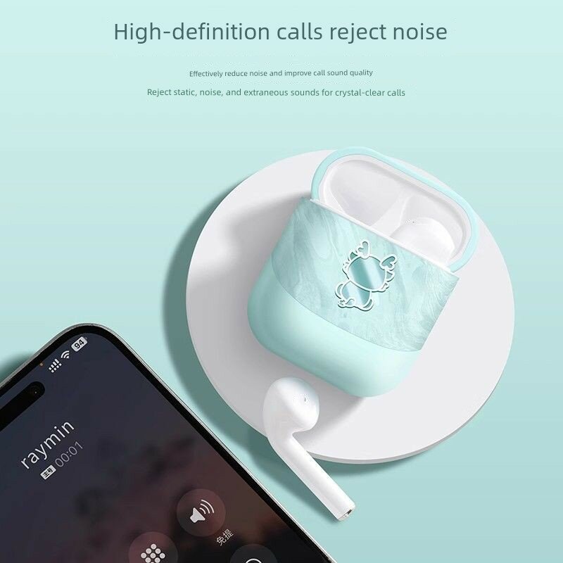 Беспроводные наушники Bluetooth с шумоподавлением, полупрозрачный дизайн для iPhone Android спорта, в комплекте чехол с