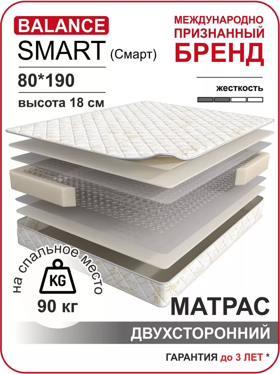 Матрас пружинный гипоаллергенный Balance Smart с блоком зависимых пружин 80х190 см