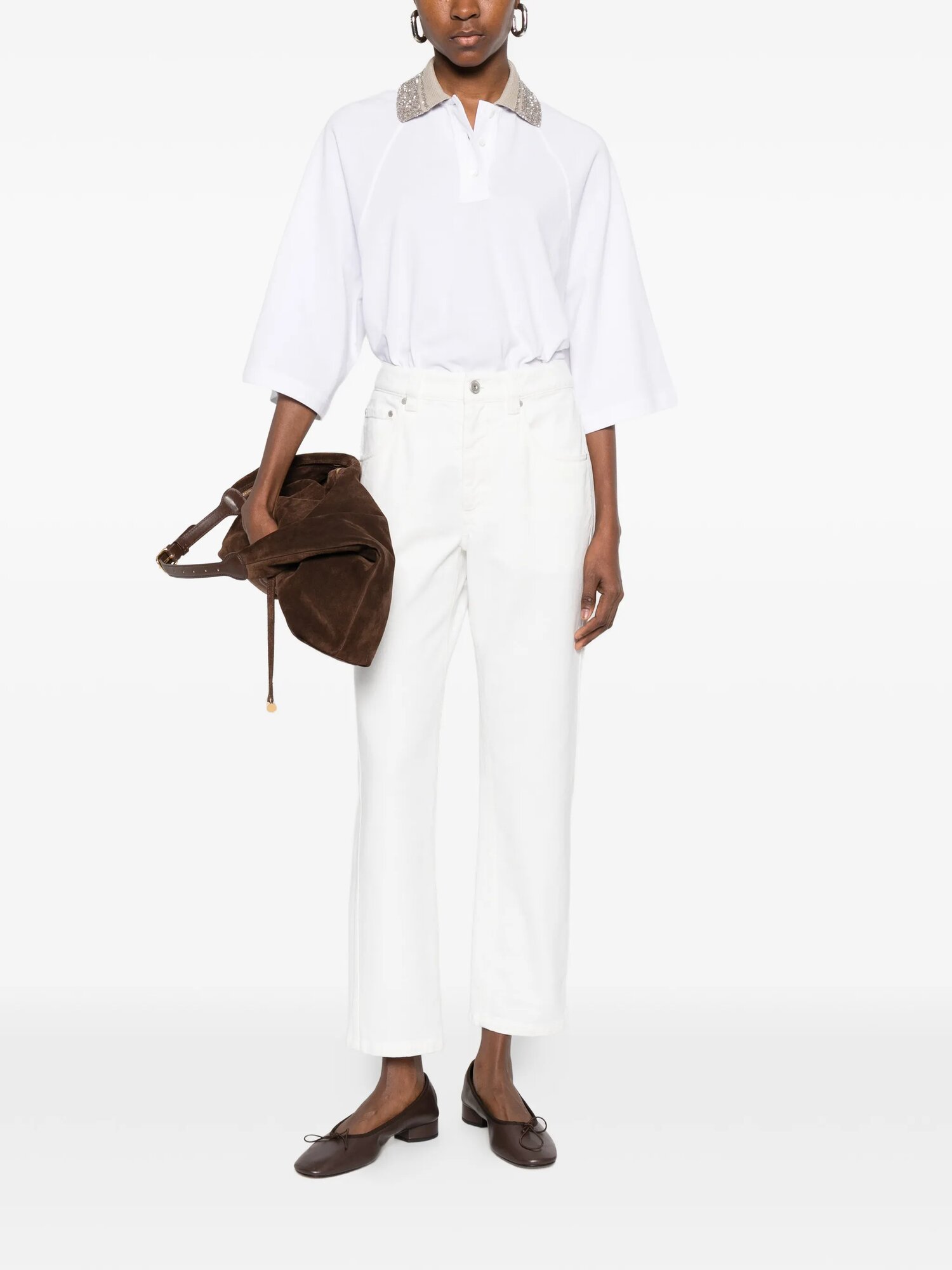 Джинсы BRUNELLO CUCINELLI Button-fastening jeans, размер 42, бежевый/белый — фото 1
