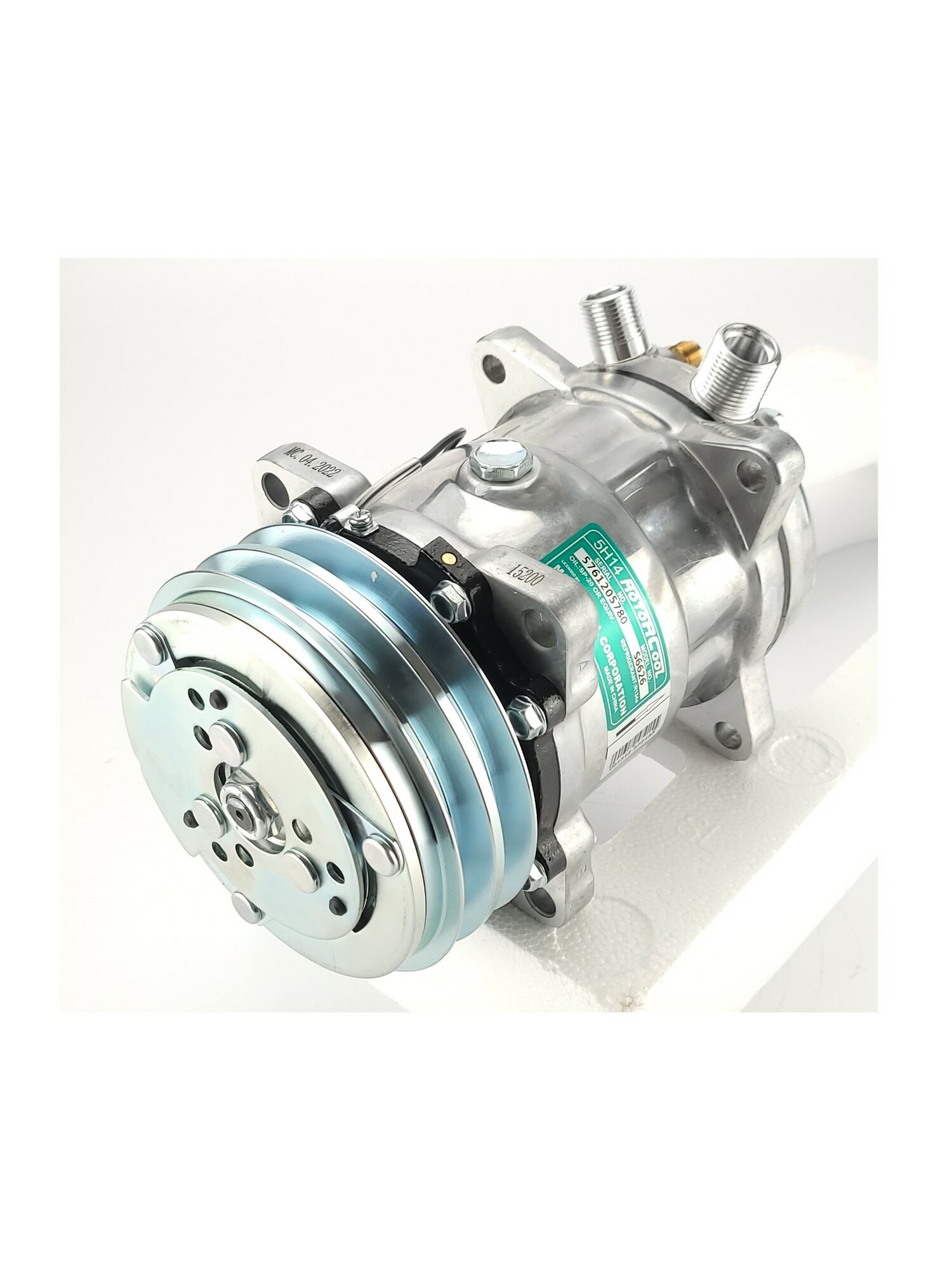 Компрессор кондиционера Sanden 5H14 (24V, А2) выходы вертикальные (O-ring) 3/4" - 7/8" с заправочными портами на задней крышке, универсальный