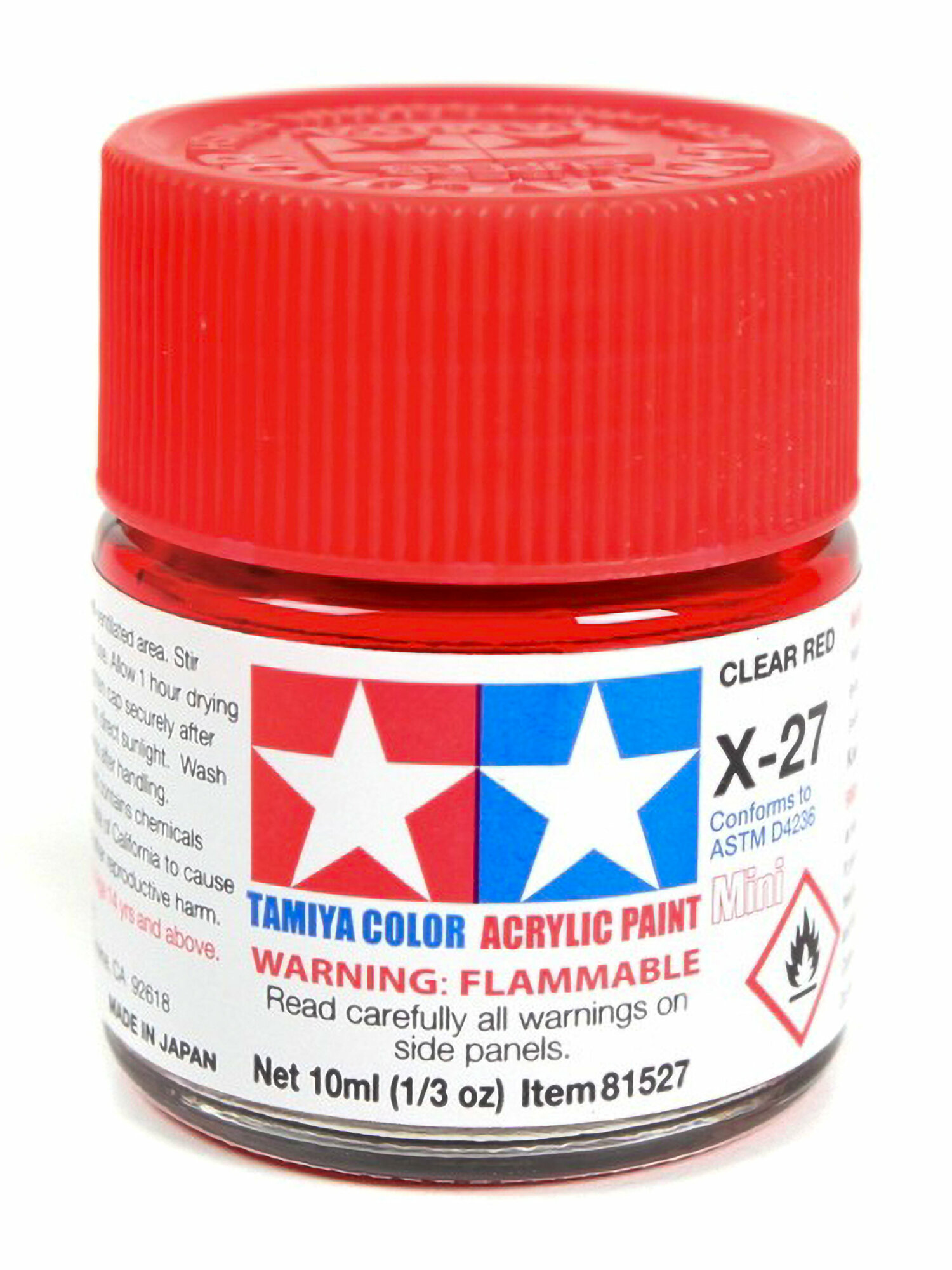 Лак акриловый полупрозрачный красный Tamiya Color X-27 Clear Red 81527 глянцевый, 10 мл