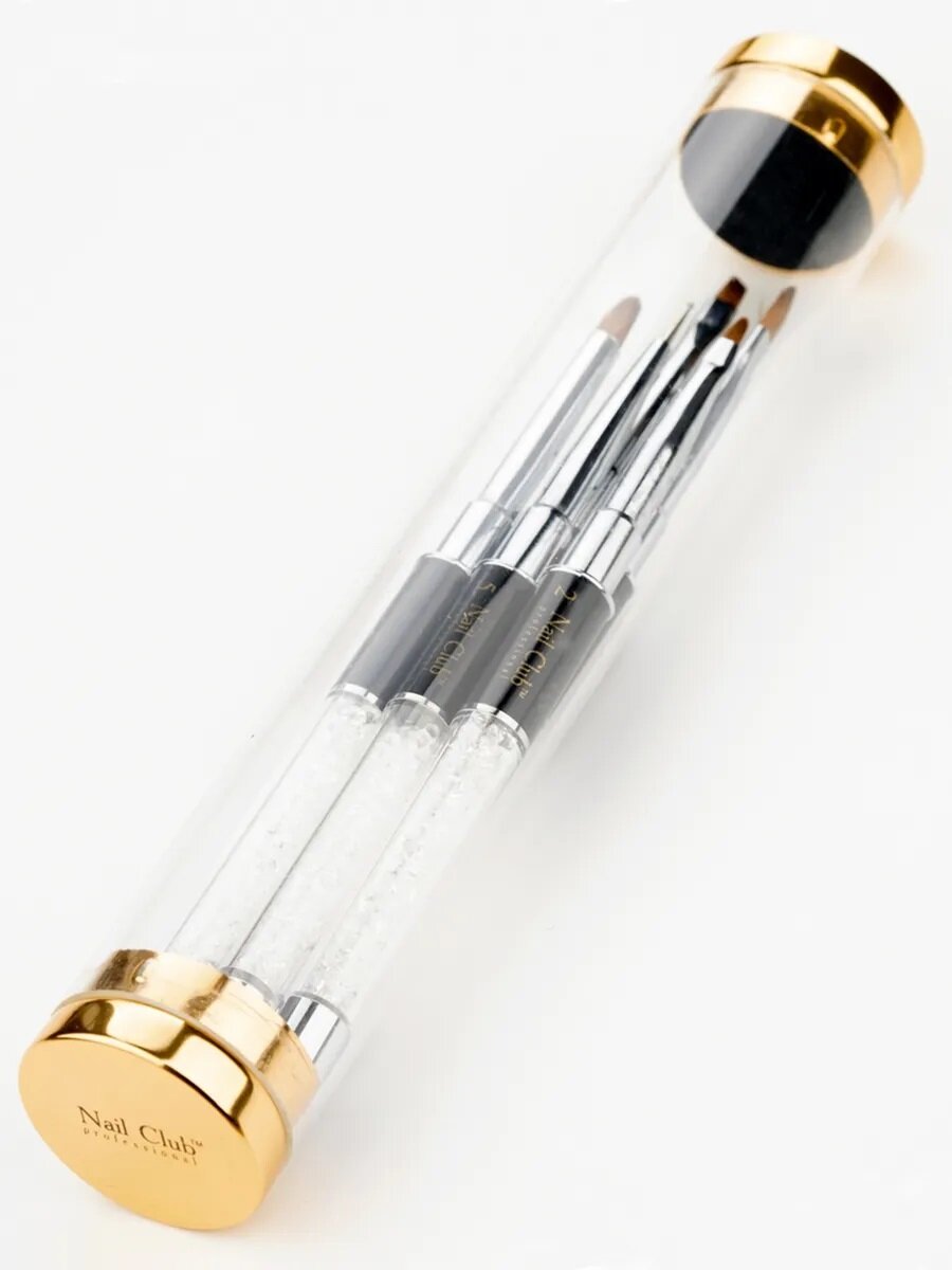 Nail Club Кисть для дизайна ногтей, набор с хрусталиками GOLDEN BRUSHES