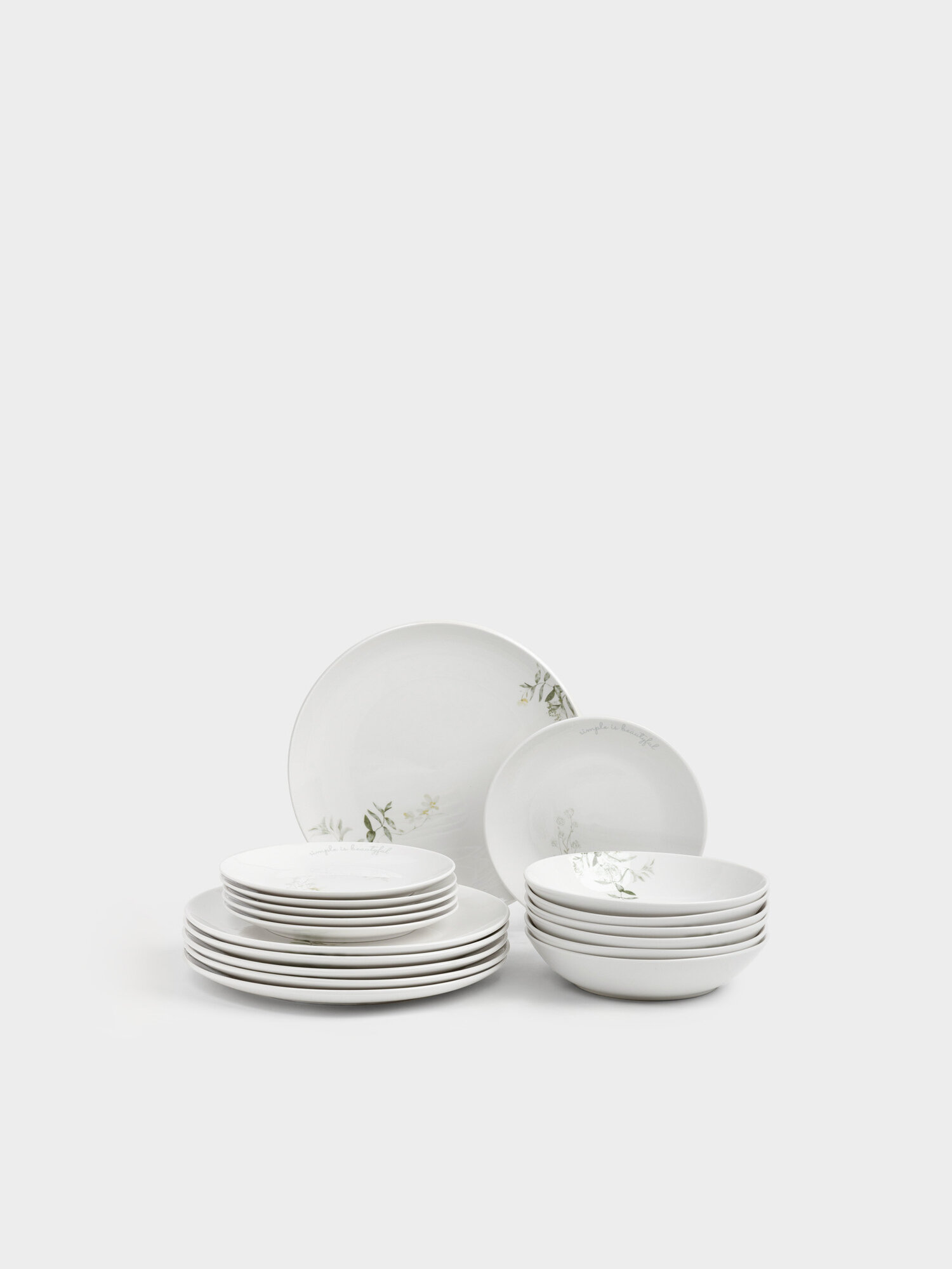 Сервиз обеденный, 6 перс, 18 пр, фарфор P, белый, Цветы и листья, Rareness flower, Kuchenland