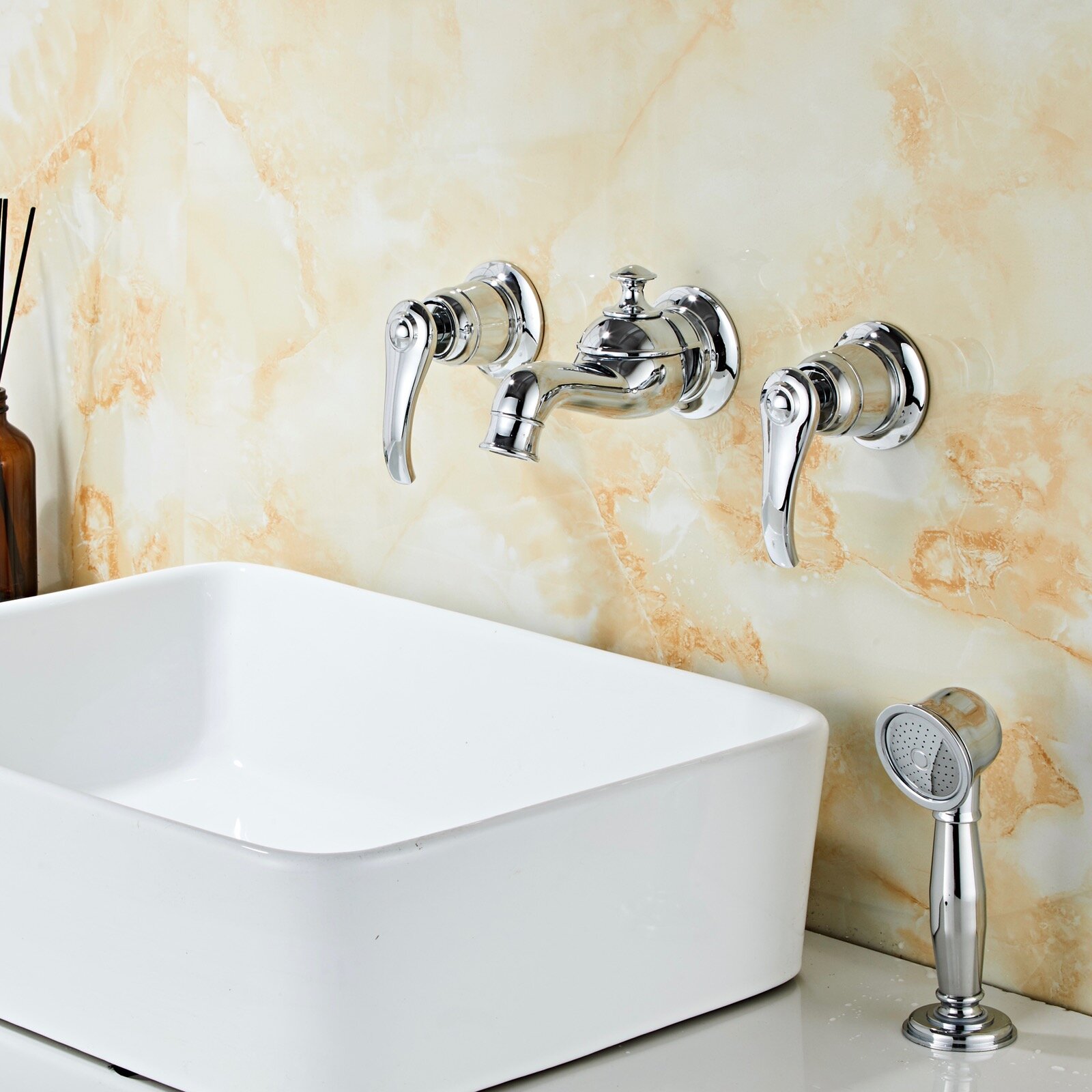 L7 Шкаф для ванной с умывальником в европейском стиле, золотой двойной умывальник, четырехкомпонентный набор, выдвижной разделенный комбинированный умывальник, смеситель на три-четыре отверстия