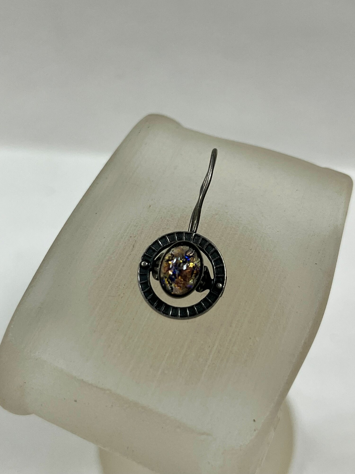 Советская мельхиоровая серьга, одиночка, муранское стекло, сделано в СССР