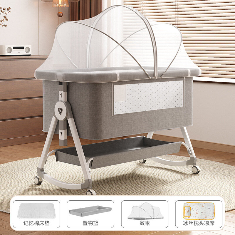 Складная, мобильная, регулируемая по высоте кроватка-люлька, переносная кроватка для новорожденных, приставная кровать, многофункциональная детская кроватка.