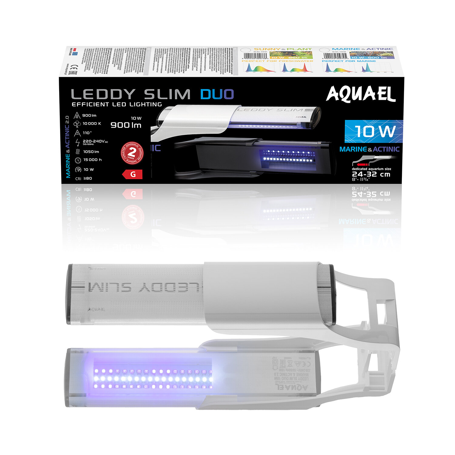 Светильник для аквариума AQUAEL LEDDY SLIM DUO 10W Marine & Actinic 2.0 белый (24-50см / 10000 & 20000K, 500лм)