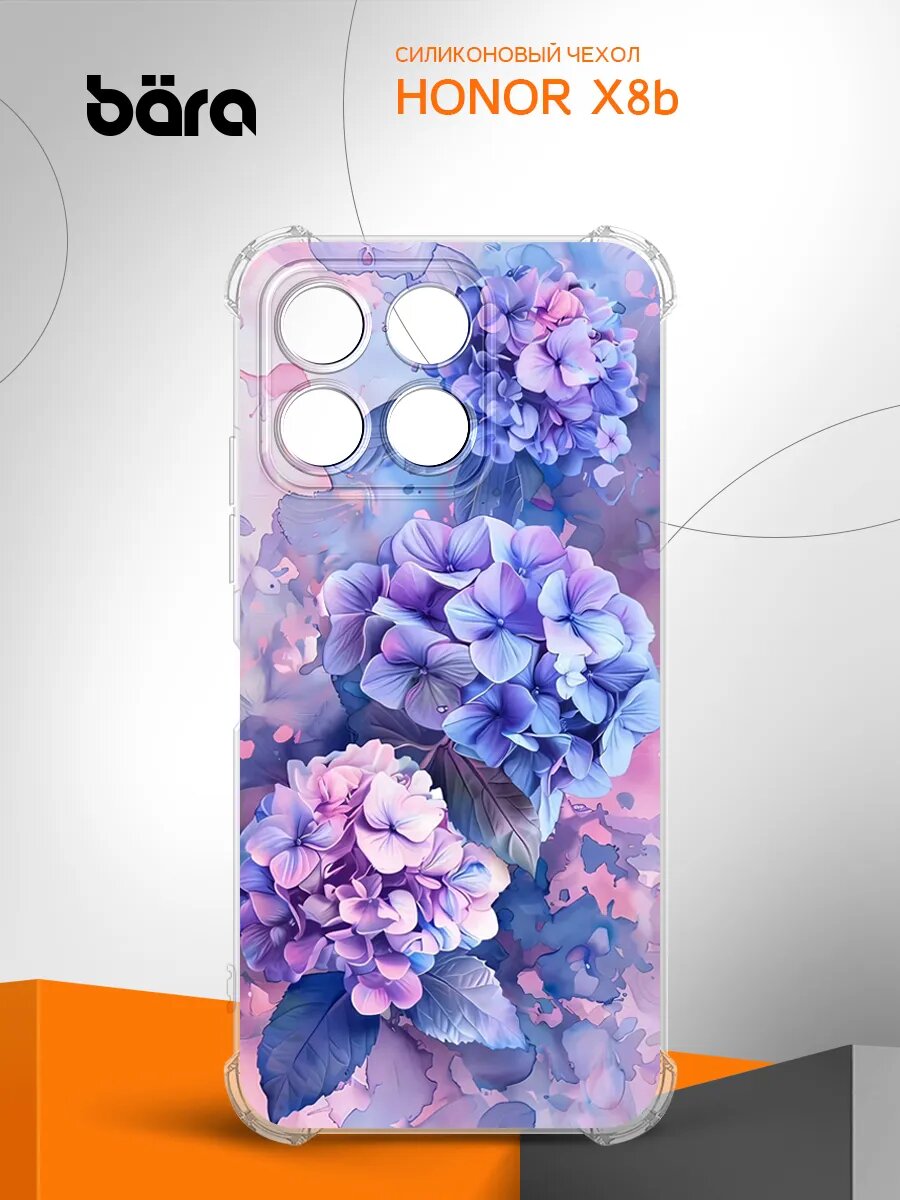 Чехол на Honor X8b/ Хонор Х8б, защита камеры и углов, прозрачный, силиконовый, с принтом
