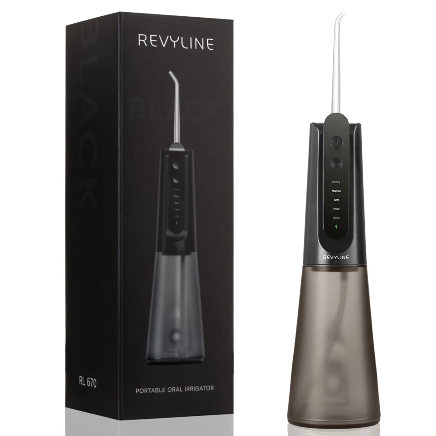Комплектация 1 шт. Ирригатор для полости рта REVYLINE RL 670, емкость резервуара 0,27 л, 2 насадки, черный