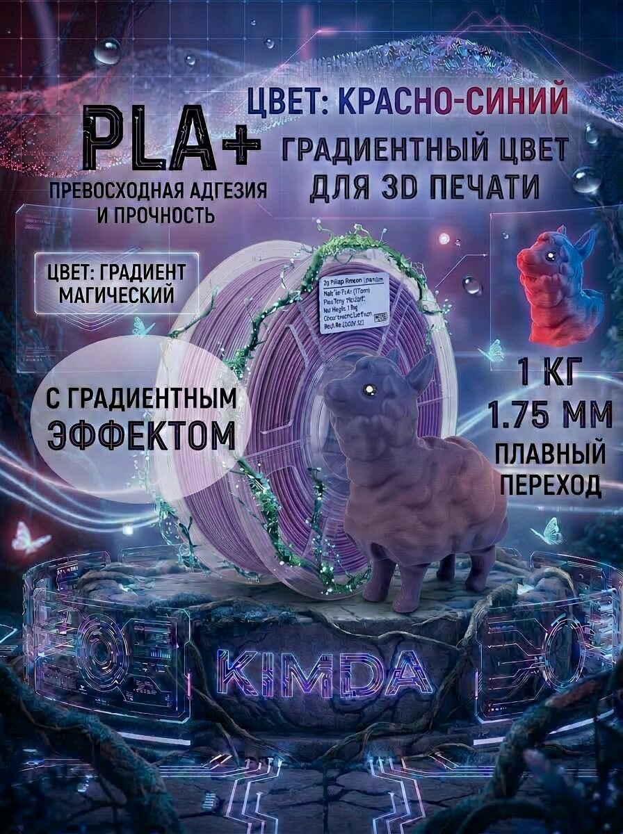 PLA пластик для 3D принтера iSANMATE PLA+ Gradient Red Blue, красно-синий, филамент 1 кг
