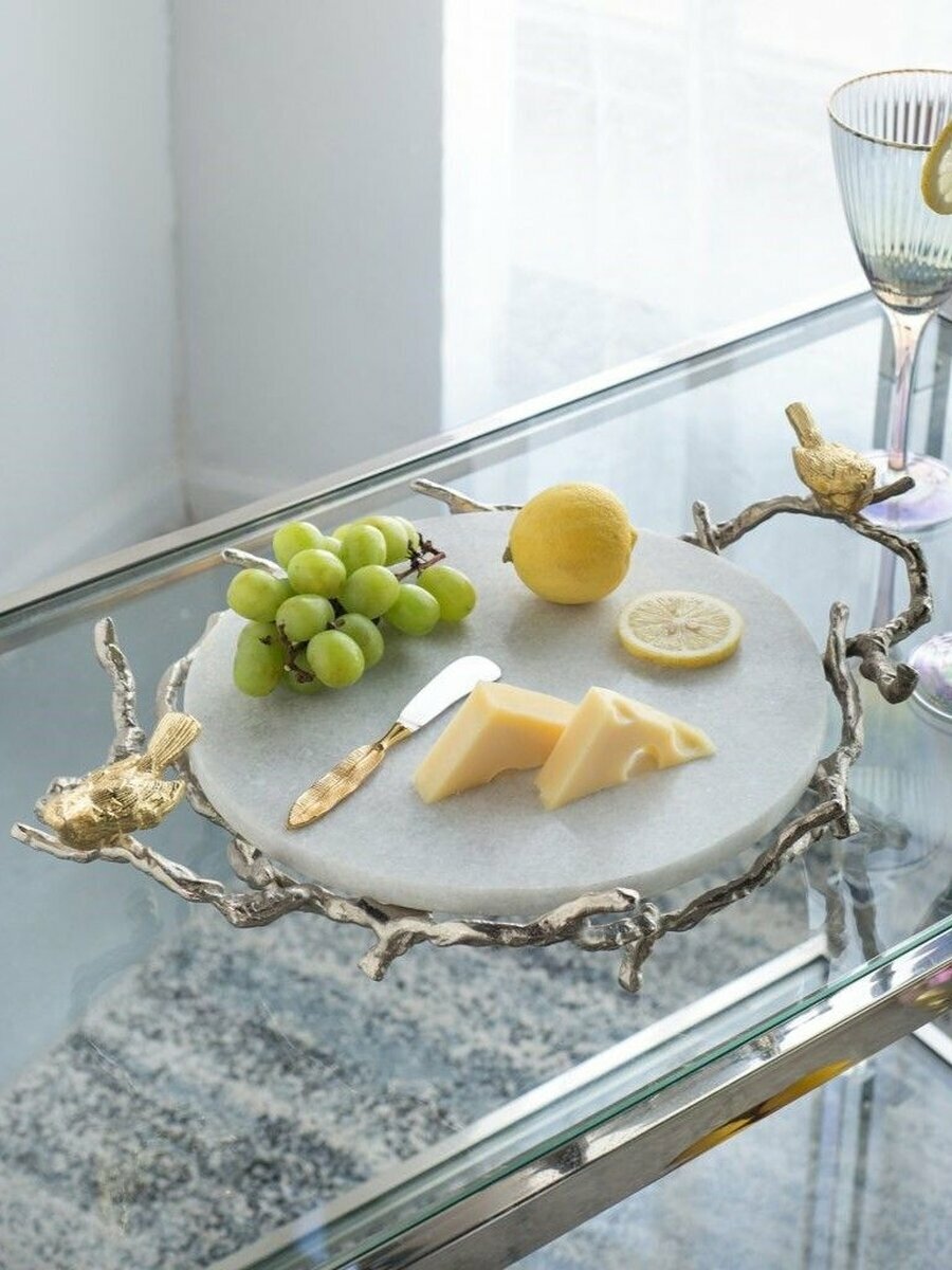 42855 Блюдо на ножках 47х34х13см Glasar, Металл, мрамор, цвет серебристый