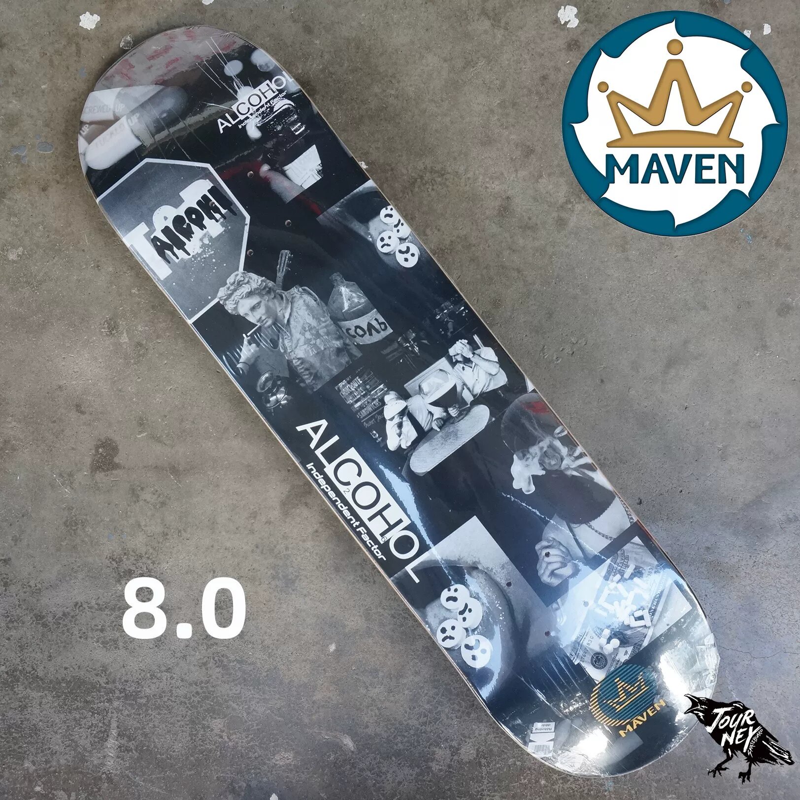 Доска Maven с логотипом Alcohol, размер 8,0 дюйма, для скейтборда с четырьмя колесами
