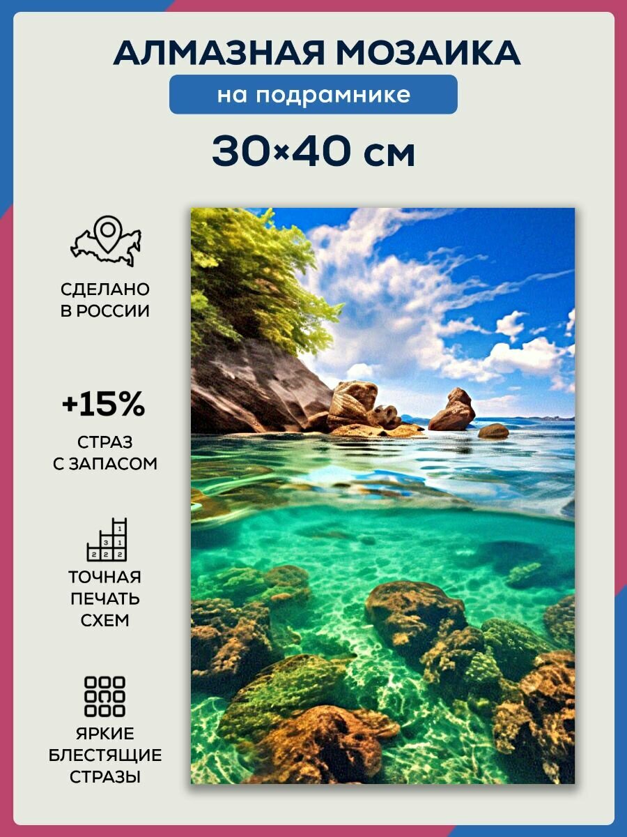 Алмазная мозаика 30x40 Берег озеро камни на подрамнике