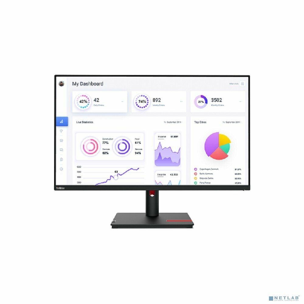 Монитор LCD Lenovo 31.5" T32p-30 Black/Red IPS 3840x2160 60Hz 4ms 350cd HDMI DisplayPort 4xUSB USB-C(90W) RJ45 HAS Pivot VESA