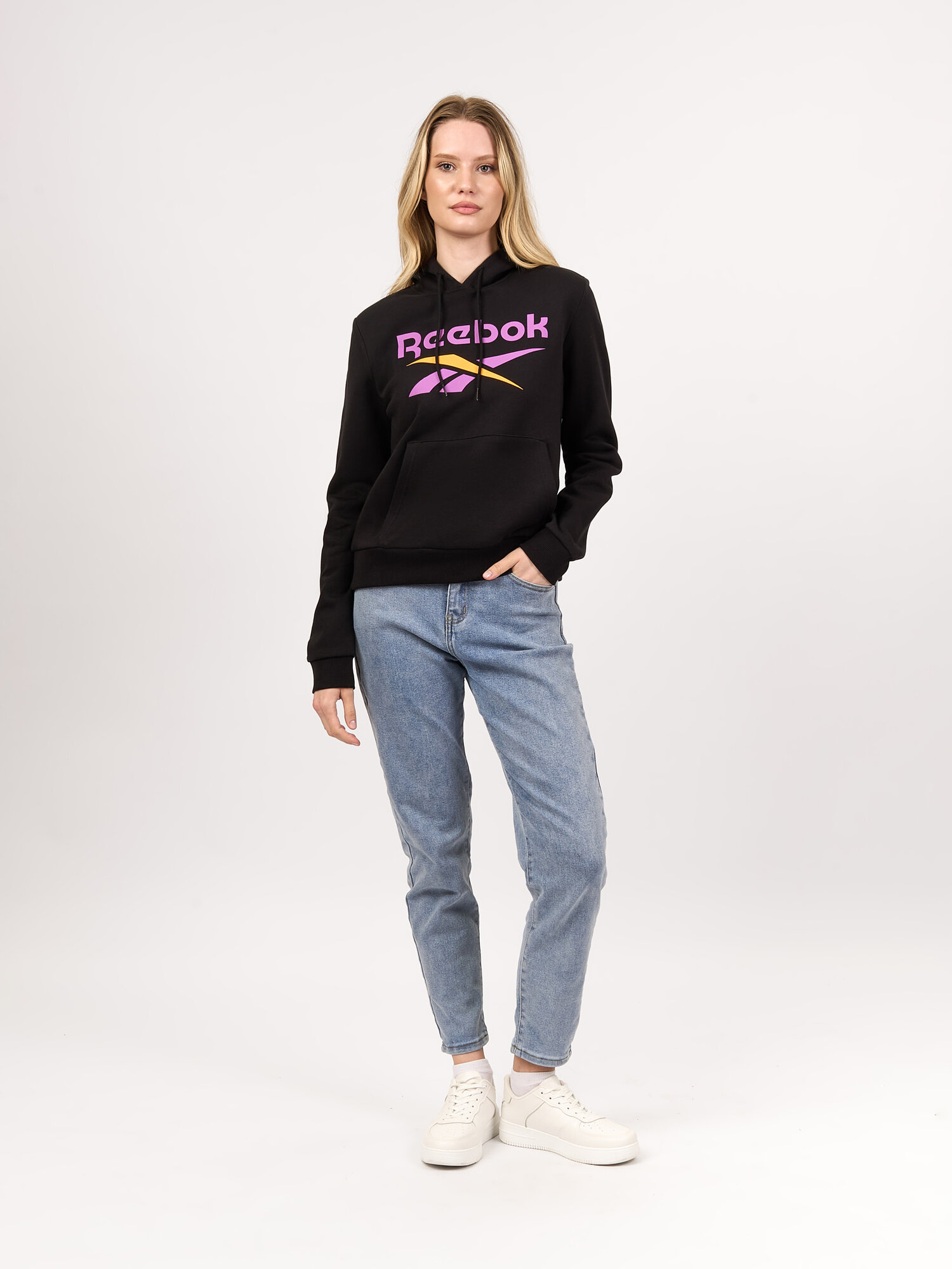Худи спортивное Reebok Identity Big Logo, размер M INT, , черный/фиолетовый/оранжевый — фото 1
