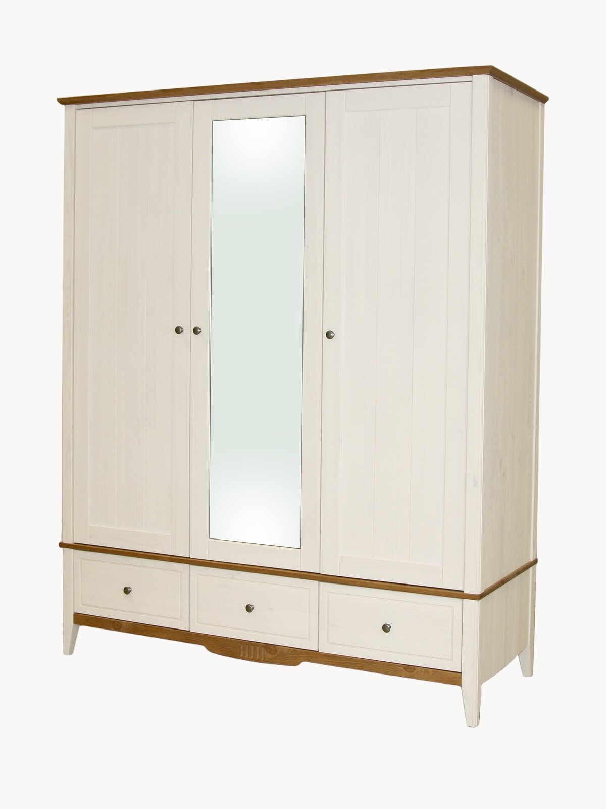Шкаф 3-х дверный с зеркалом "Пенни" Белый/Антик, массив сосны, 1616х610х1997 мм