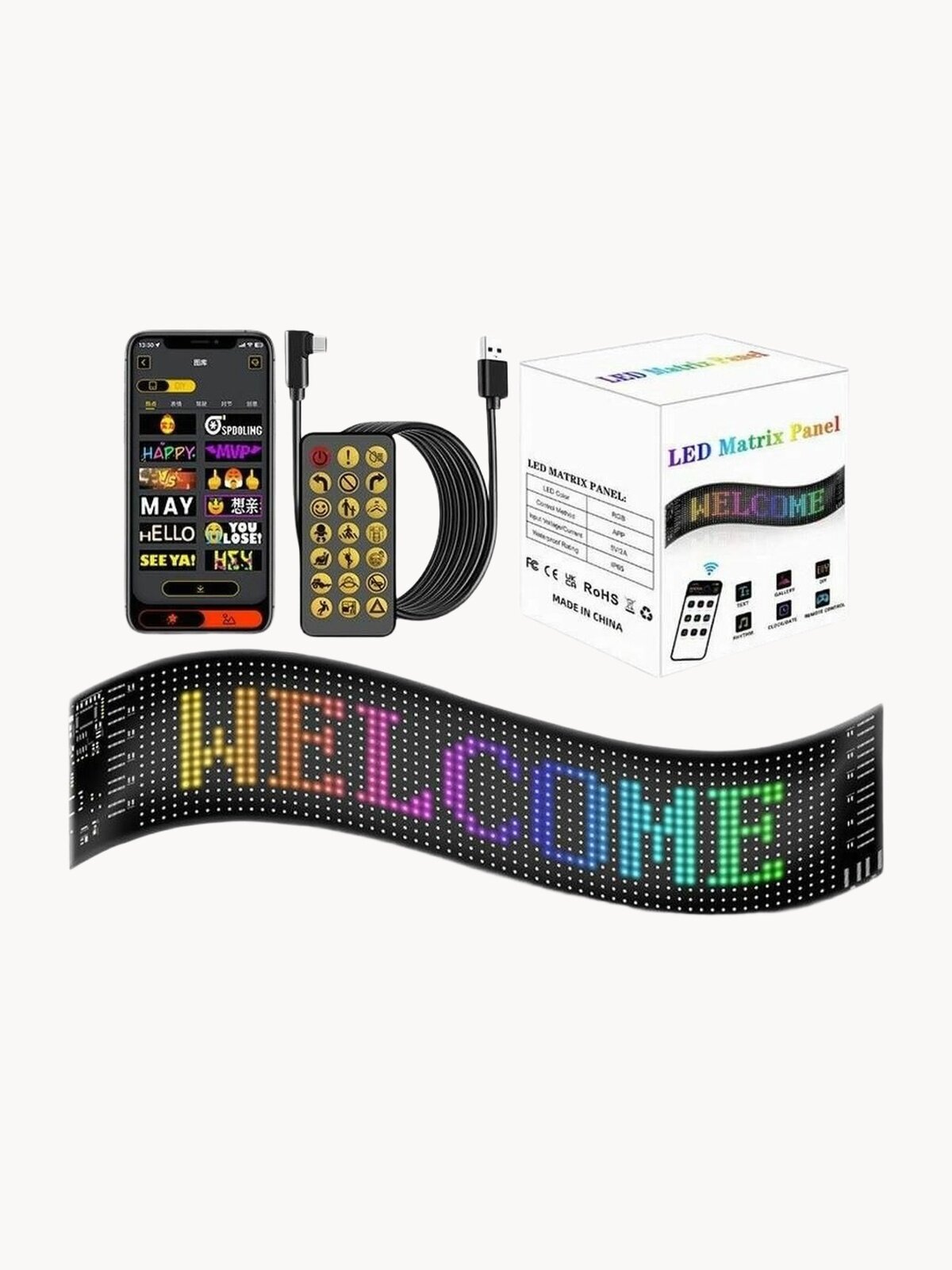 Большой автомобильный гибкий экран: бегущая строка с анимацией 120х595 мм, AKME