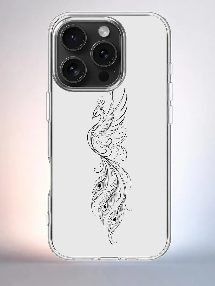 Чехол iPhone 15 Pro перо павлина завиток силиконовый
