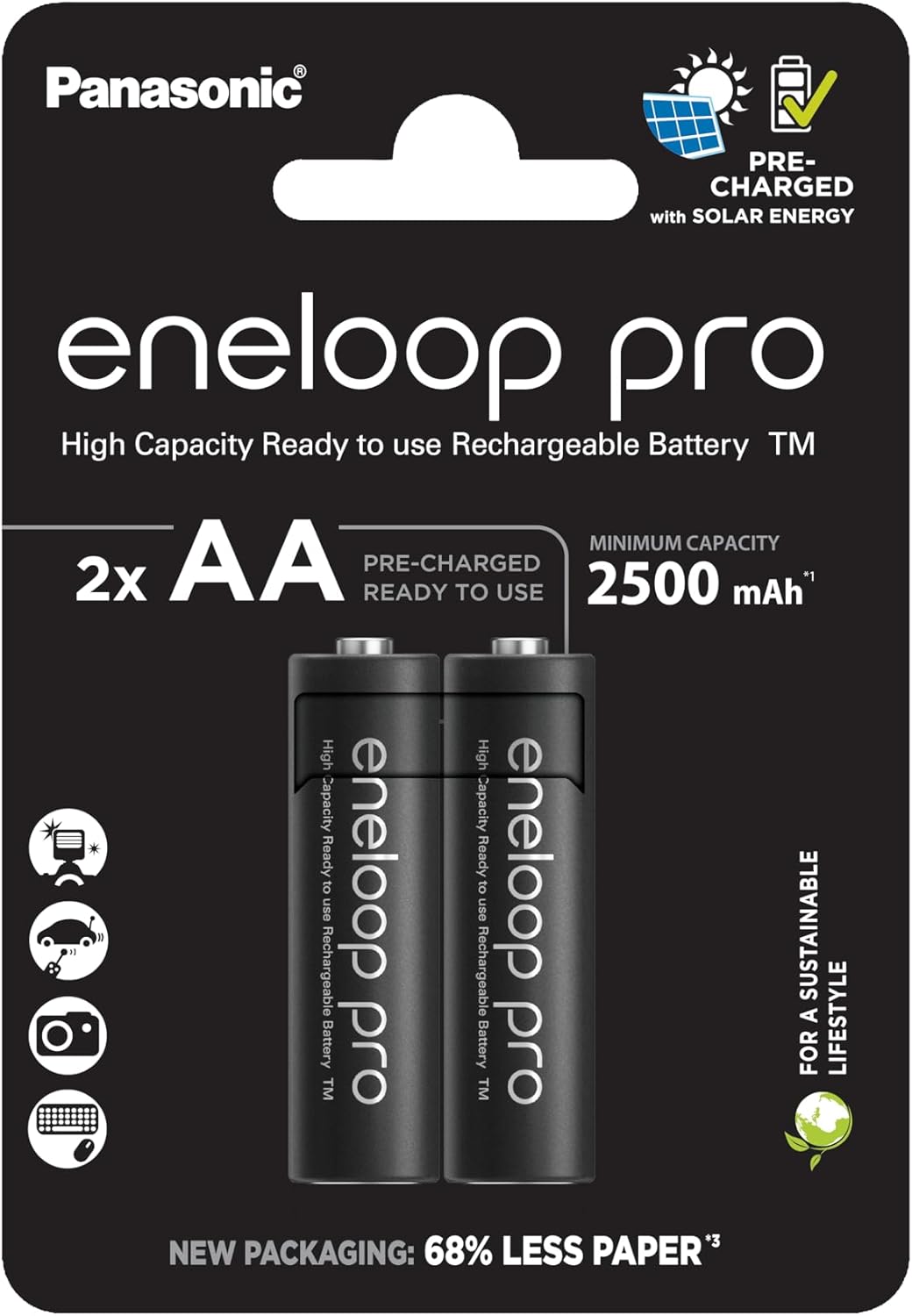 Аккумулятор PANASONIC Eneloop Pro AA 2500 2BP (BK-3HCDE/2BE, BK-3HCDE/2CP) 2500 mAh, 2 шт, блистер, AA