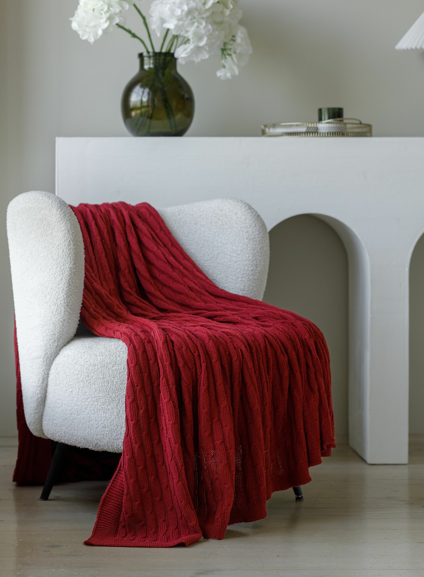 Плед DECADE HOME, вязаный, хлопок, 2-х спальный, для уюта дома