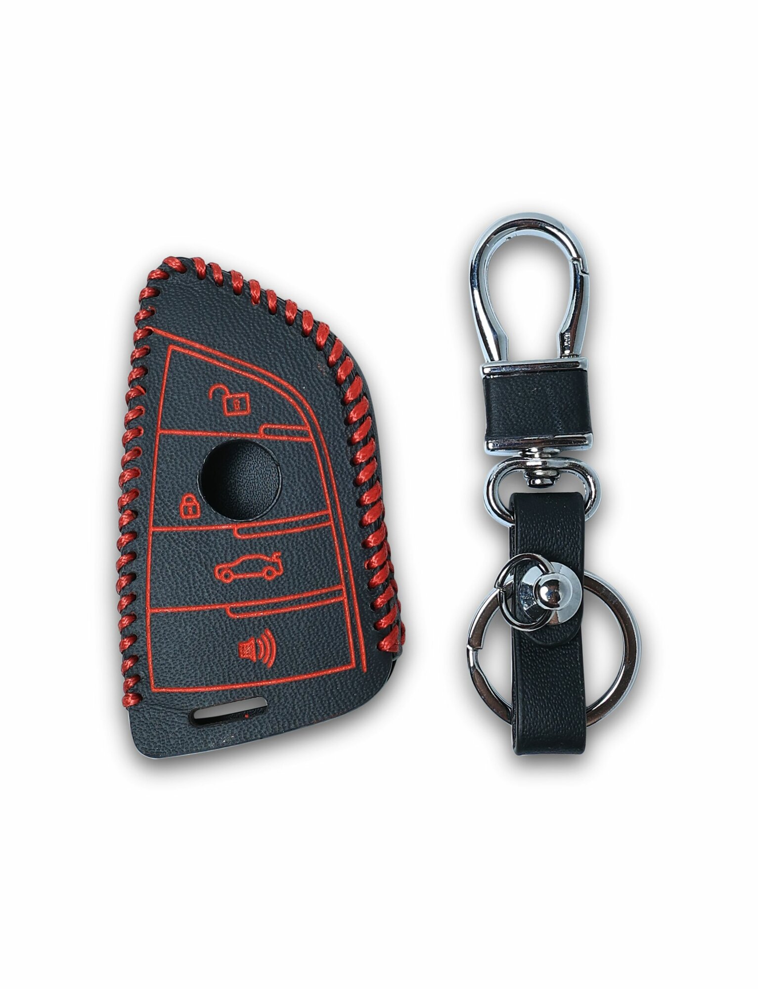 Чехол для автомобильного ключа BMW (Бмв) Цвет Черный нить Красная