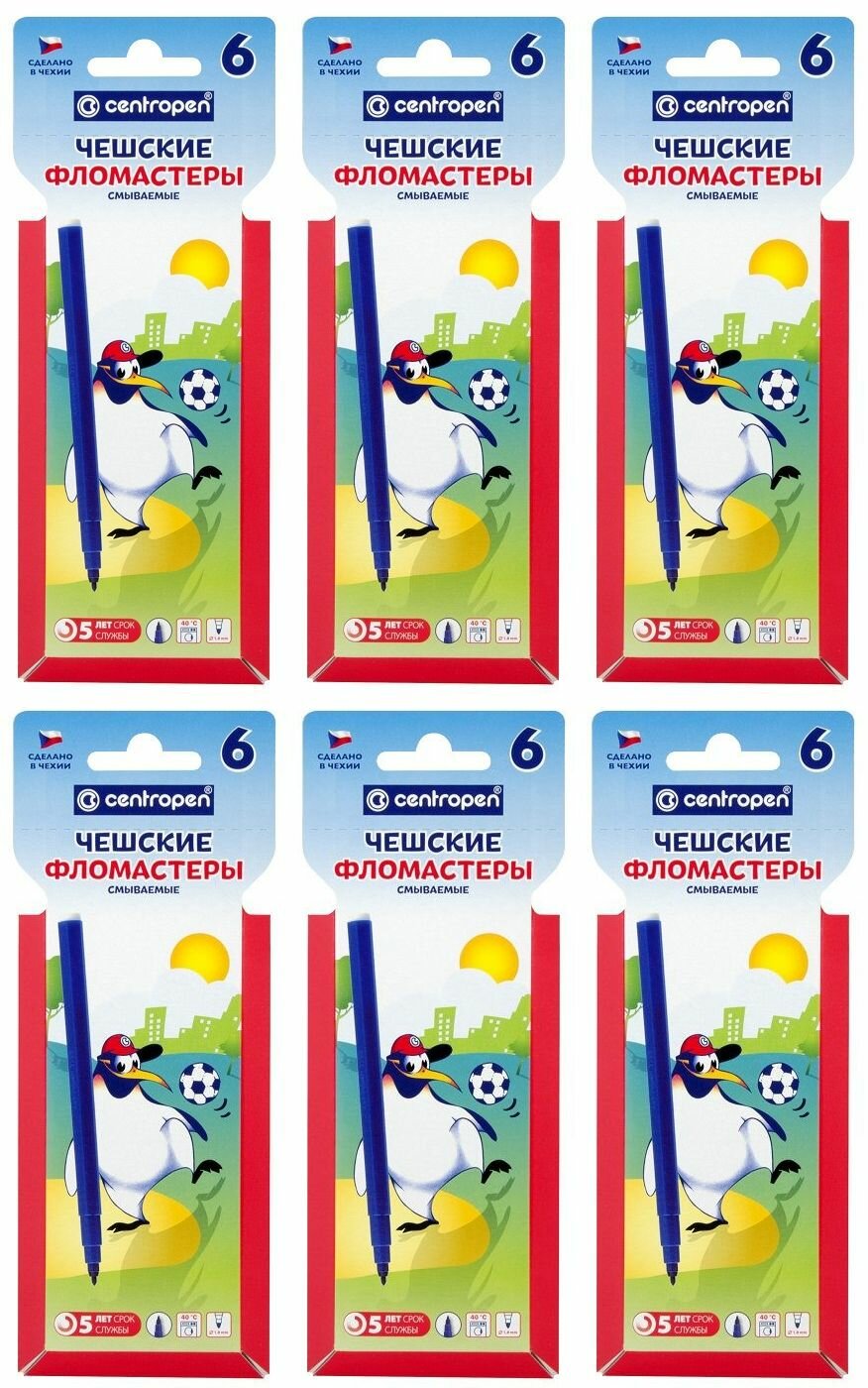 Centropen Фломастеры Пингвины классические, 6 цветов, 6 шт