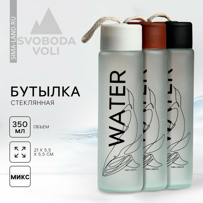 Бутылка для воды WATER, стекло, цвет микс, 350 мл, 10180918