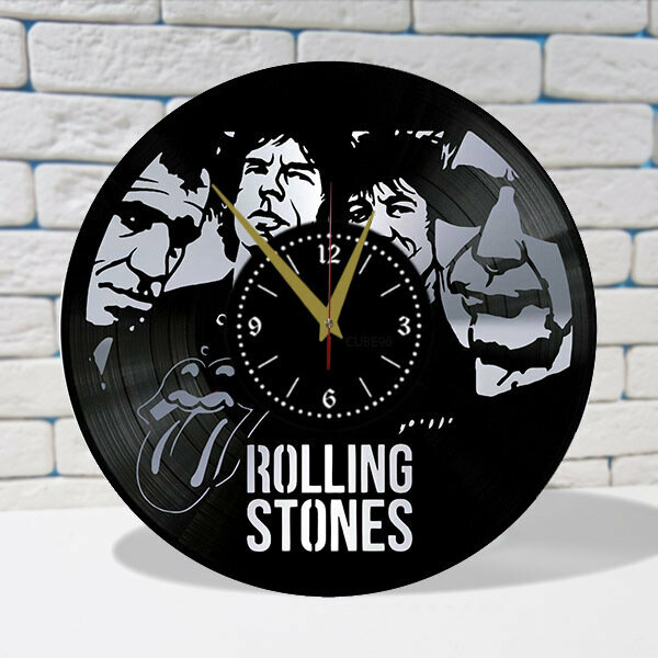 Часы из винила Rolling Stones 3 (серебристая подложка)