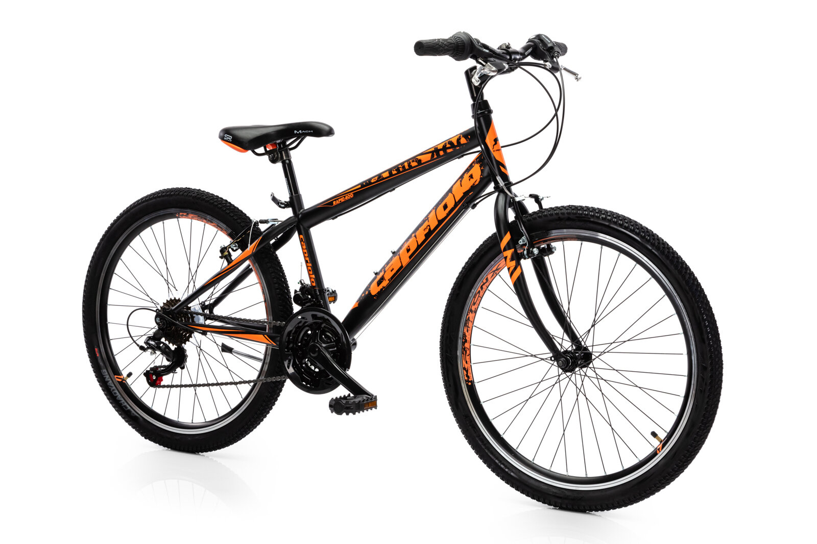 Велосипед CAPRIOLO MTB RAPID (3 X 6), рама сталь 13', колёса 24' (чёрный - оранжевый)